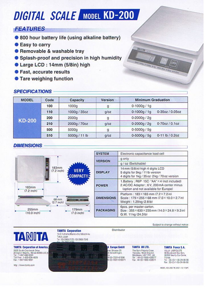 Japan ” TANITA ” Electronic scale KD-200 | 三昌磅廠